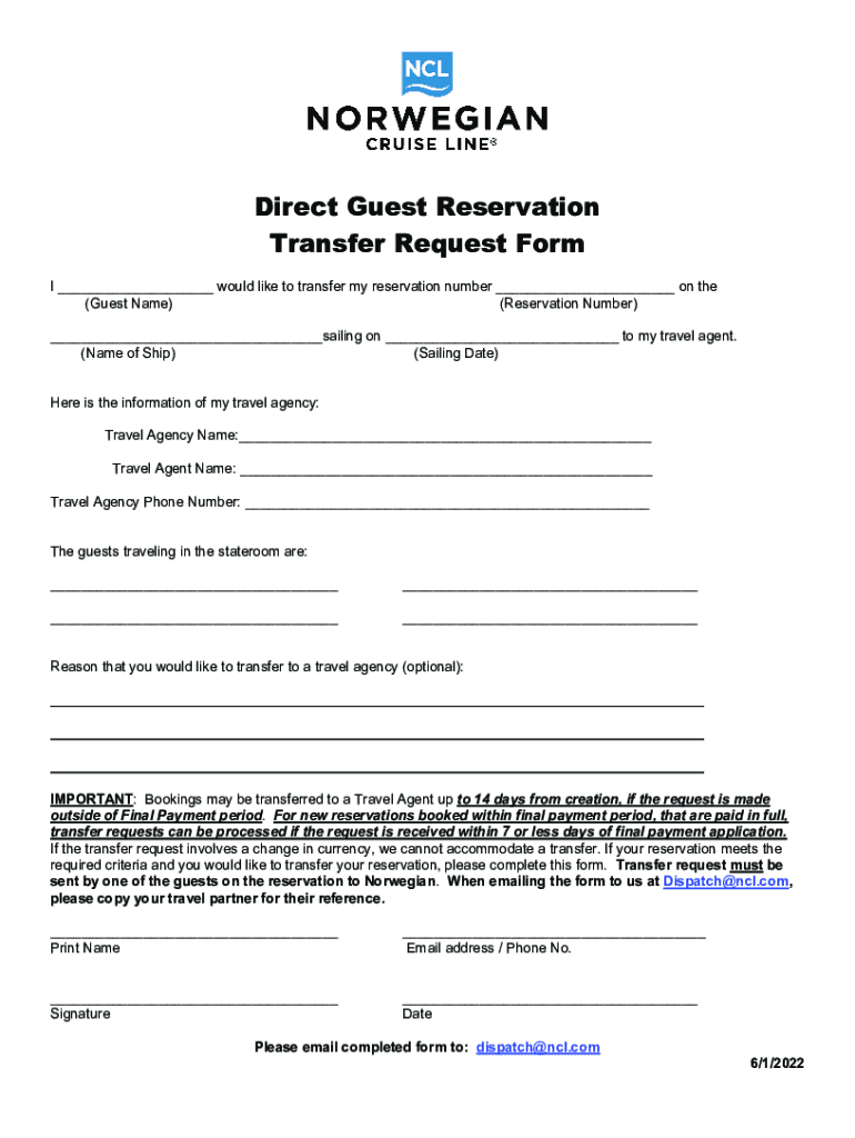 Reservation Transfer Request Form - Fill Online, Printable, Fillable ...