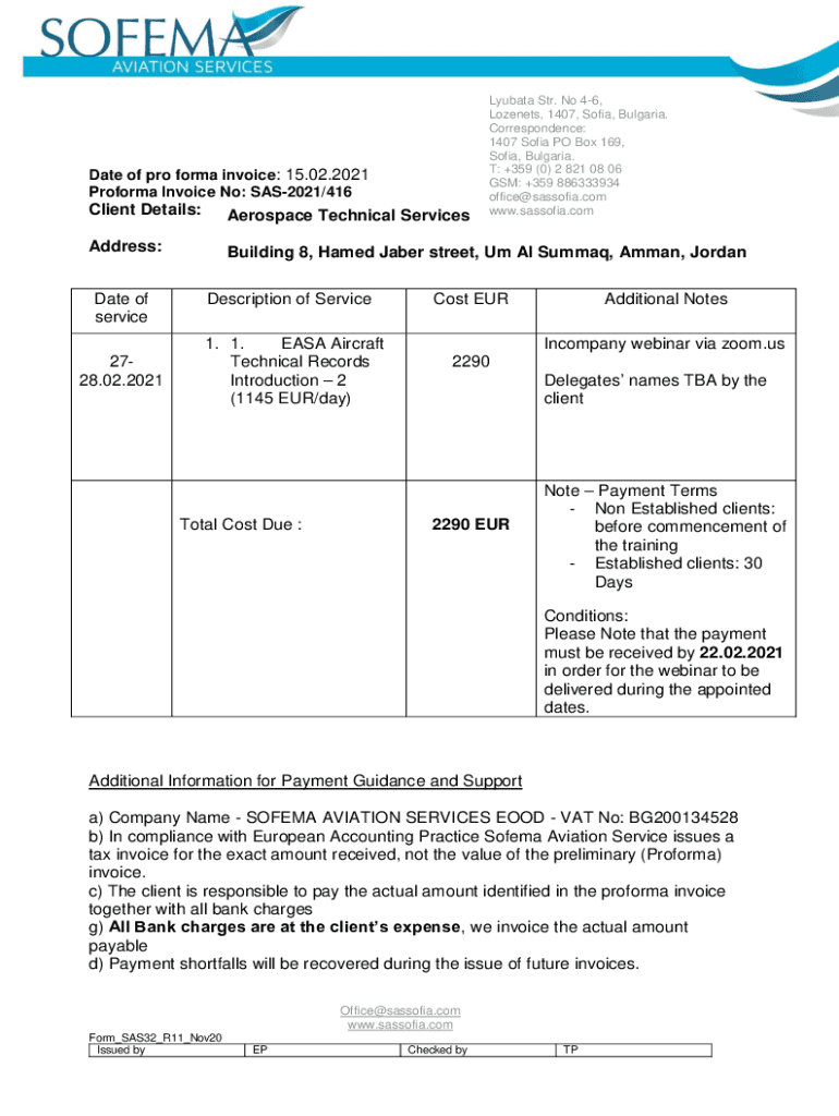 Fillable Online sassofia.comwp-contentuploadsDate of pro forma invoice ...