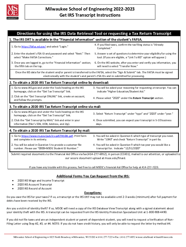Fillable Online 2018 IRS RETURN TRANSCRIPT INSTRUCTIONS - Amazon Web ...