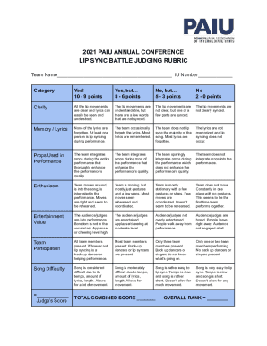 Fillable Online PAIU Lip Sync Rubric Fax Email Print - pdfFiller