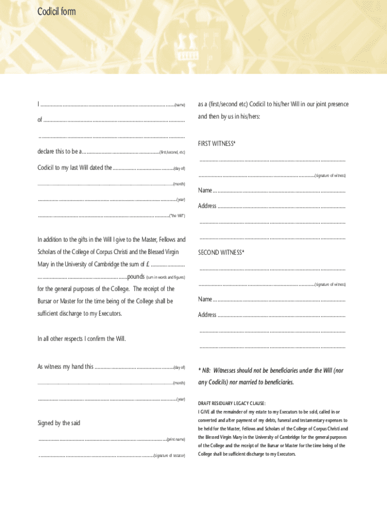 Fillable Online 10 Free Codicil to Will Form & Templates (WordPDF) Fax ...