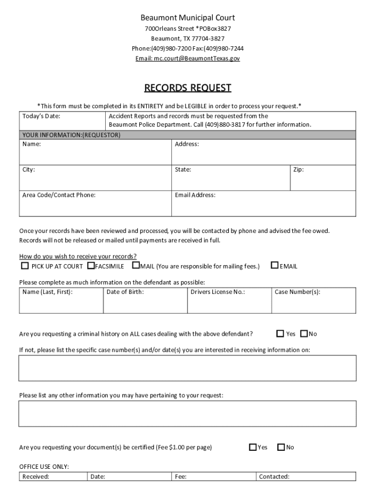 Fillable Online RECORDS REQUEST Fax Email Print - pdfFiller