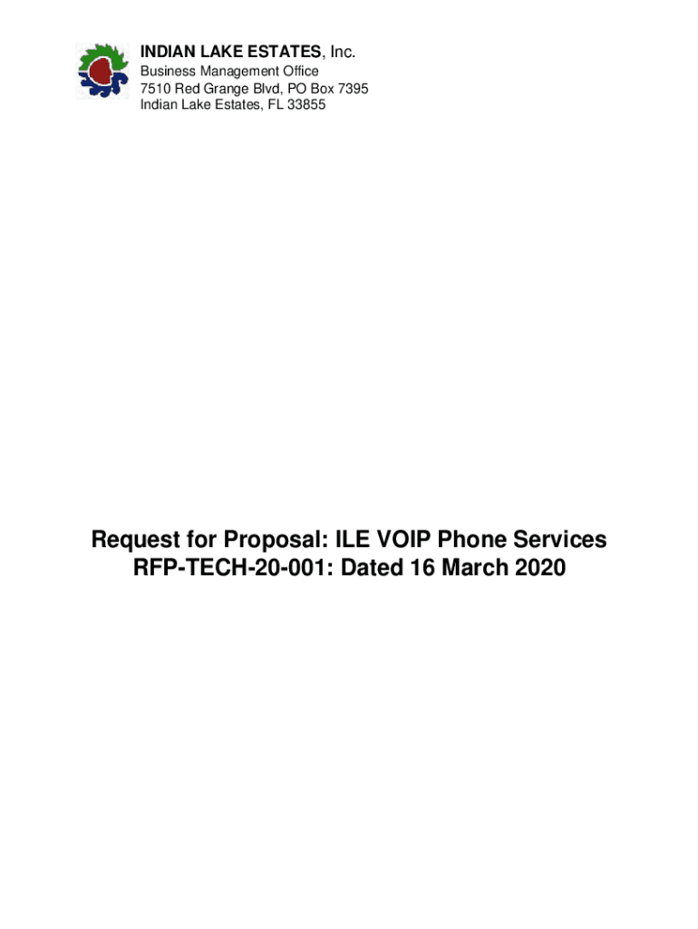 Fillable Online RFP -TECH-20-001 ILE VOIP PHONE SERVICES - Indian Lake ...