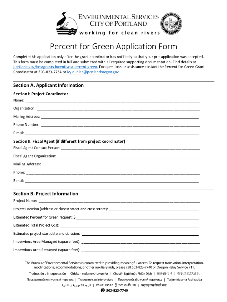 Fillable Online Percent for Green Application Form. Percent for Green ...