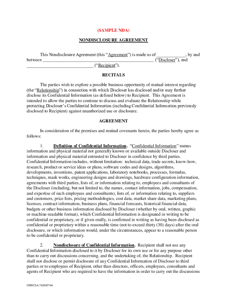 Fillable Online Non-Disclosure Agreement (NDA) TemplateSampleNon ...