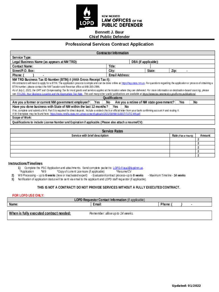 Professional Services Contract Application Doc Template | pdfFiller