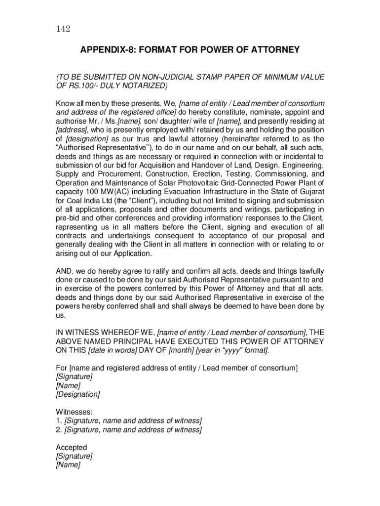 Fillable Online APPENDIX-8: FORMAT FOR POWER OF ATTORNEY - EQ Mag Pro ...