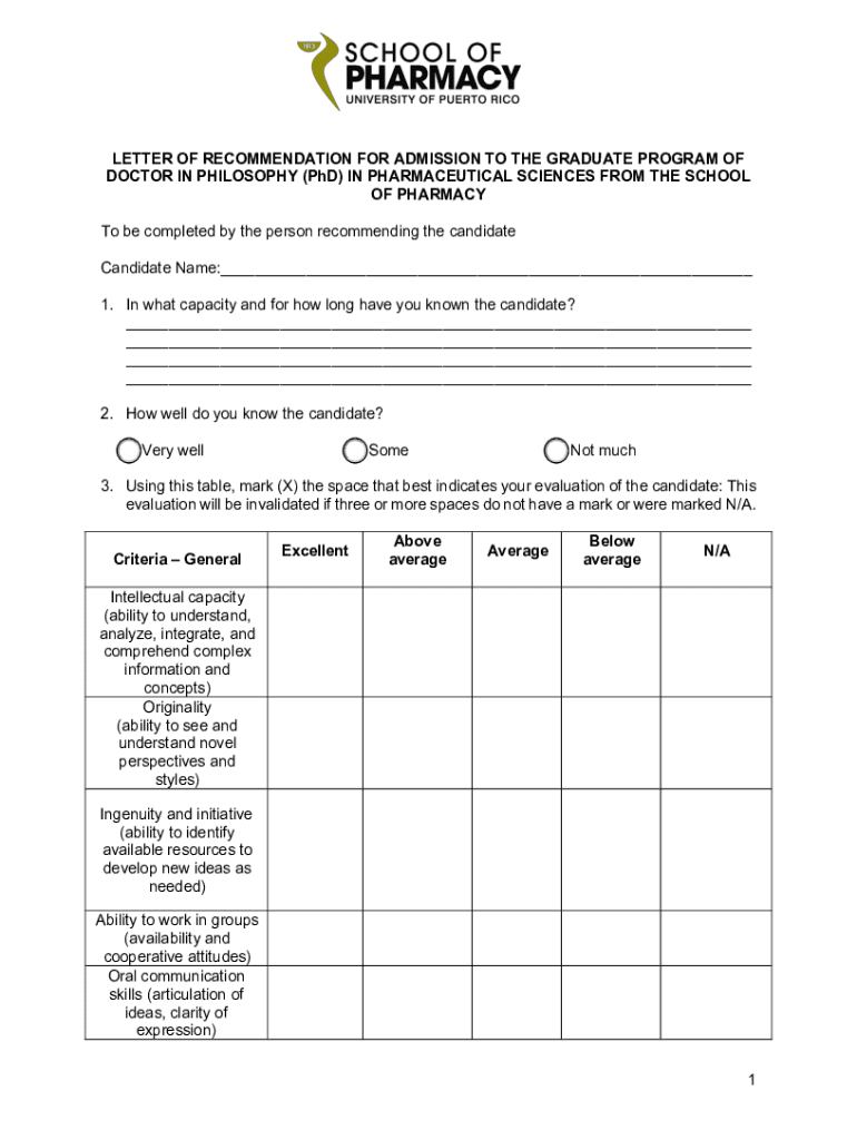 Fillable Online Sample letter of recommendation - University of ...