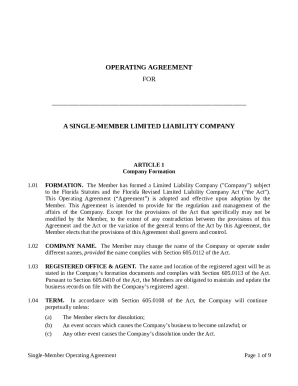 Fillable Online Single Member LLC Operating Agreement - FindLawSingle ...