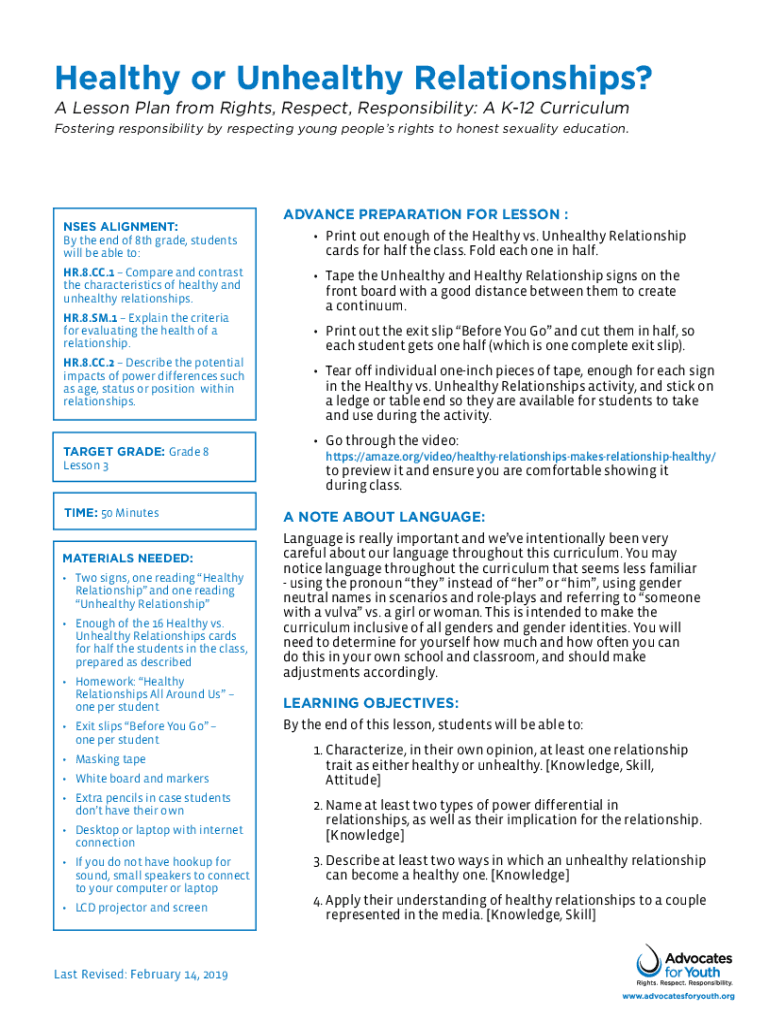 Fillable Online Healthy or Unhealthy Relationships? - Rights, Respect, Responsibility Fax Email ...