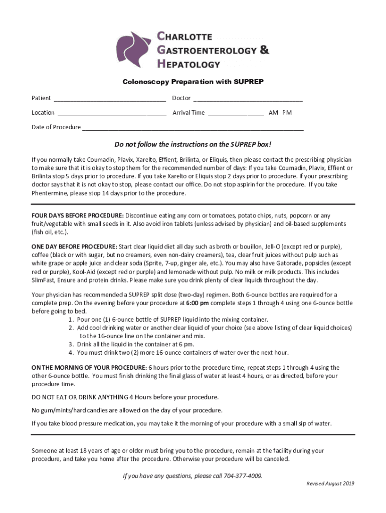 Fillable Online Colonoscopy instructions with Suprep One-Day ...