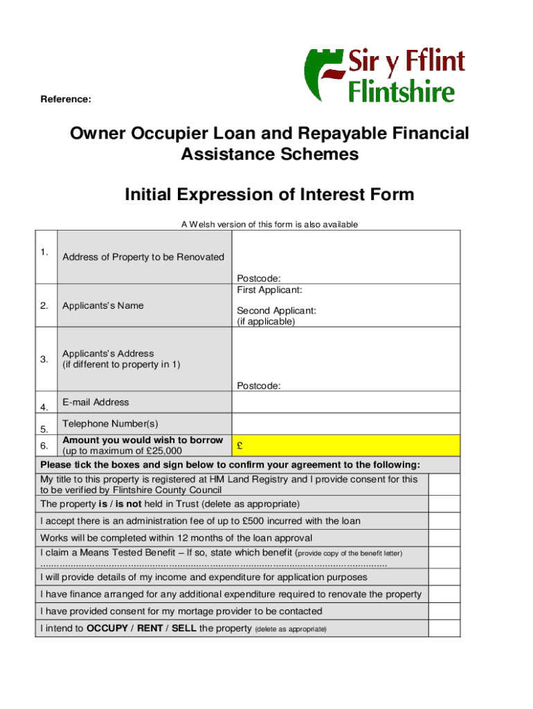 Fillable Online Owner Occupier Loan Expression of Interest. Owner ...