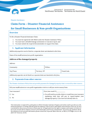 Fillable Online Www.maca.gov.nt.casitesmacadisaster Assistance Claim
