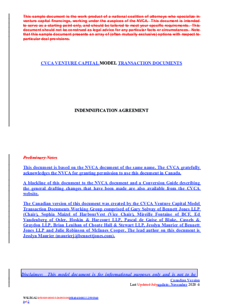 Fillable Online smd.agency nvca-model-indemnification-agreementSMD ...