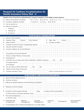 Fillable Online REQUEST FOR CASHLESS HOSPITALISATION FOR HEALTH ...