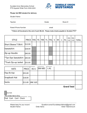 Fillable Online PTO Apparel Order Form Fax Email Print - pdfFiller