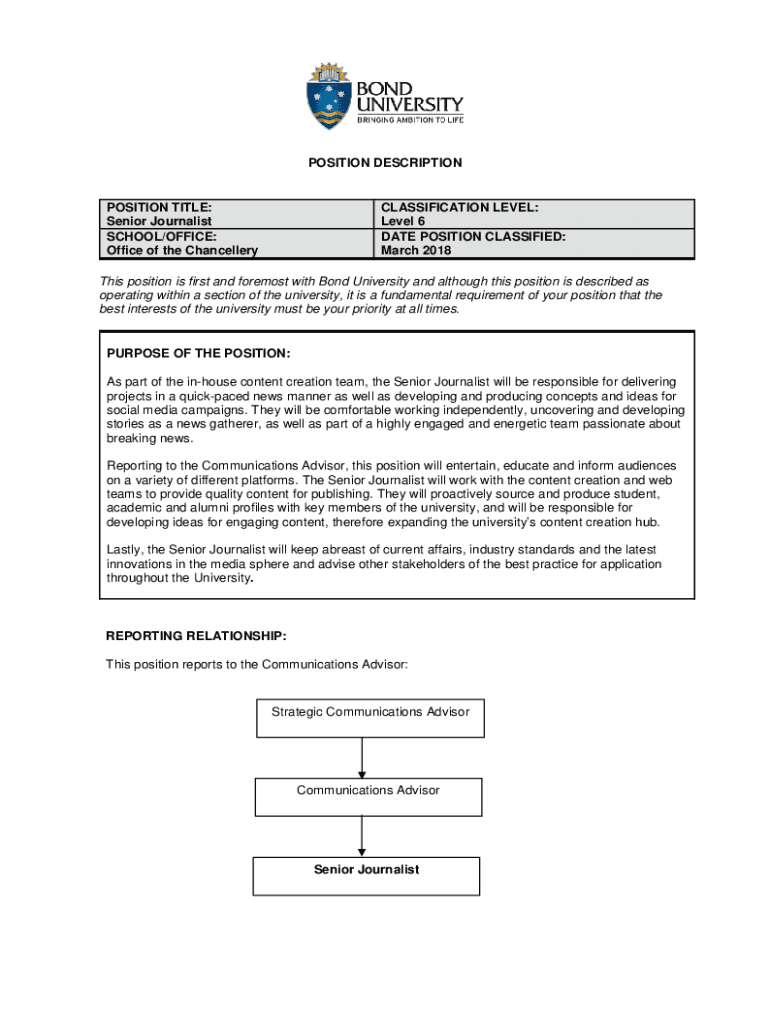 Fillable Online POSITION DESCRIPTION POSITION TITLE: CLASSIFICATION ...
