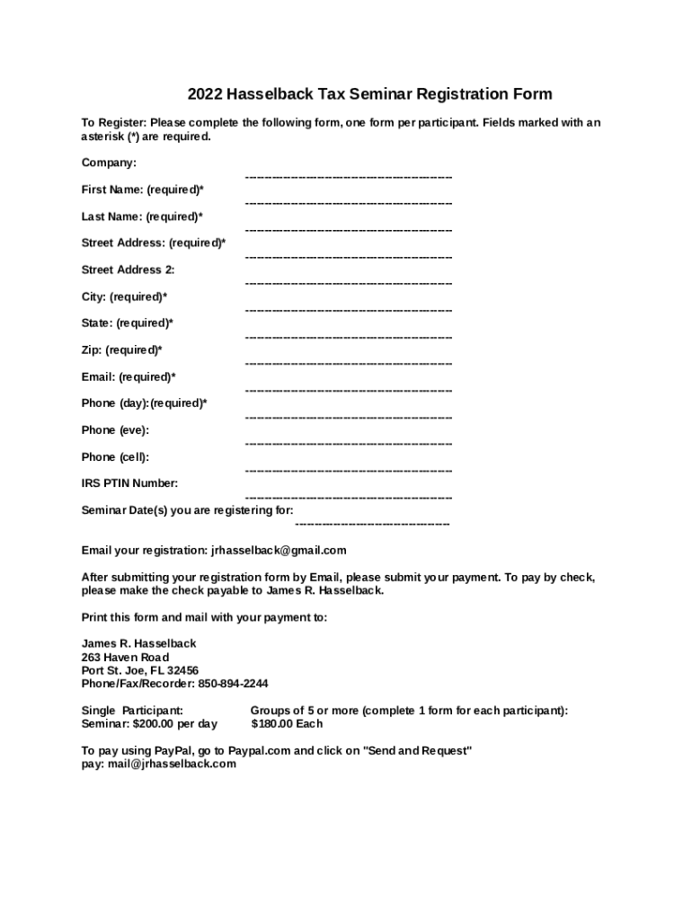 Hasselback Tax Seminar Registration Doc Template | pdfFiller