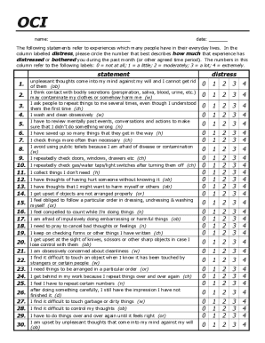 Fillable Online Obsessive Compulsive Inventory - Revised (OCI-R) - Psychology Tools Fax Email ...