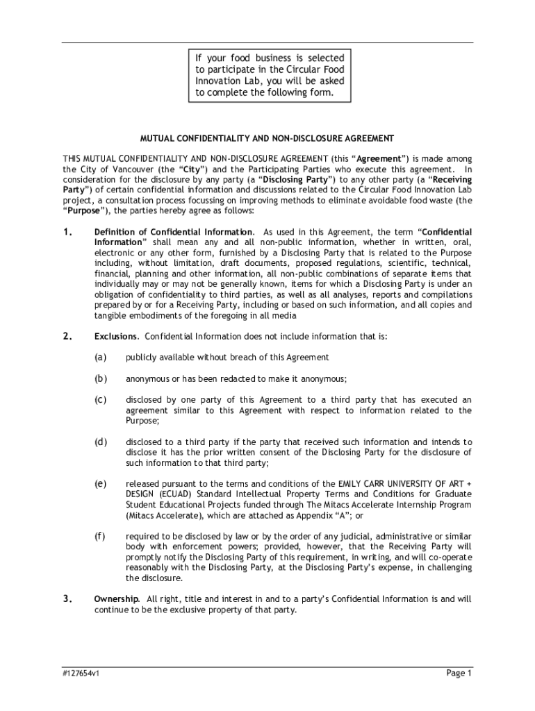 Fillable Online Circular Food Innovation Lab Mutual Confidentiality and ...
