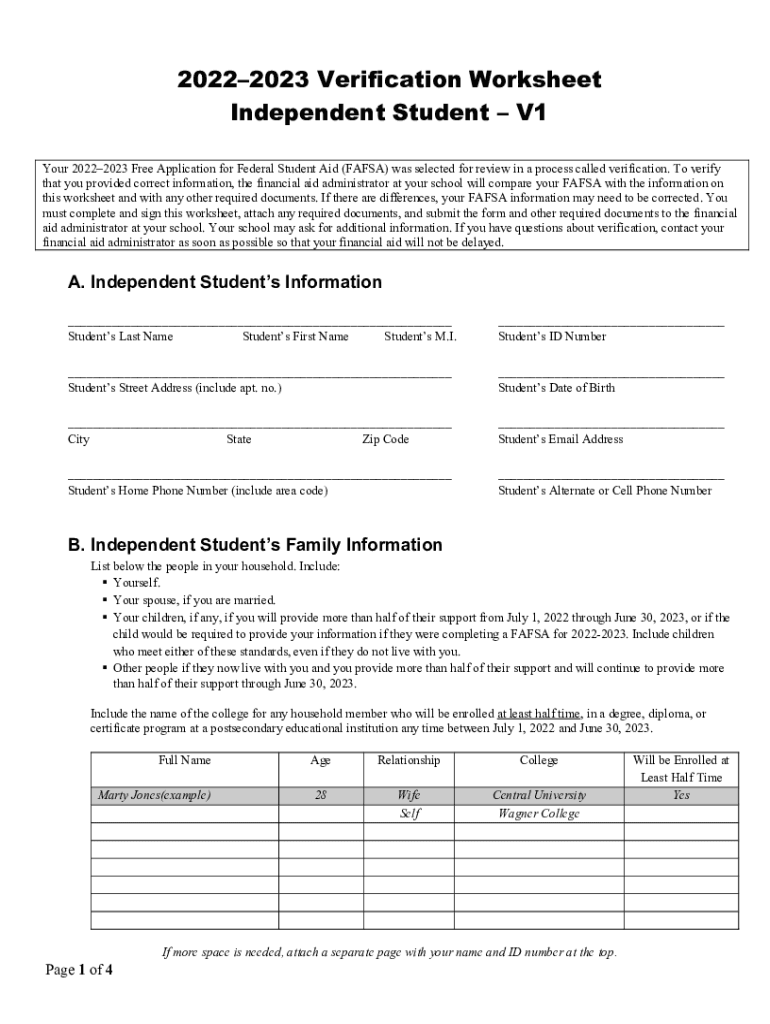Fillable Online 20222023 Verification Worksheet Independent Student (V1) - EMU Fax Email Print ...