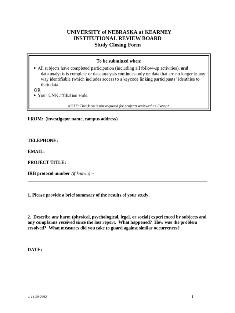 Study Closing Doc Template | pdfFiller