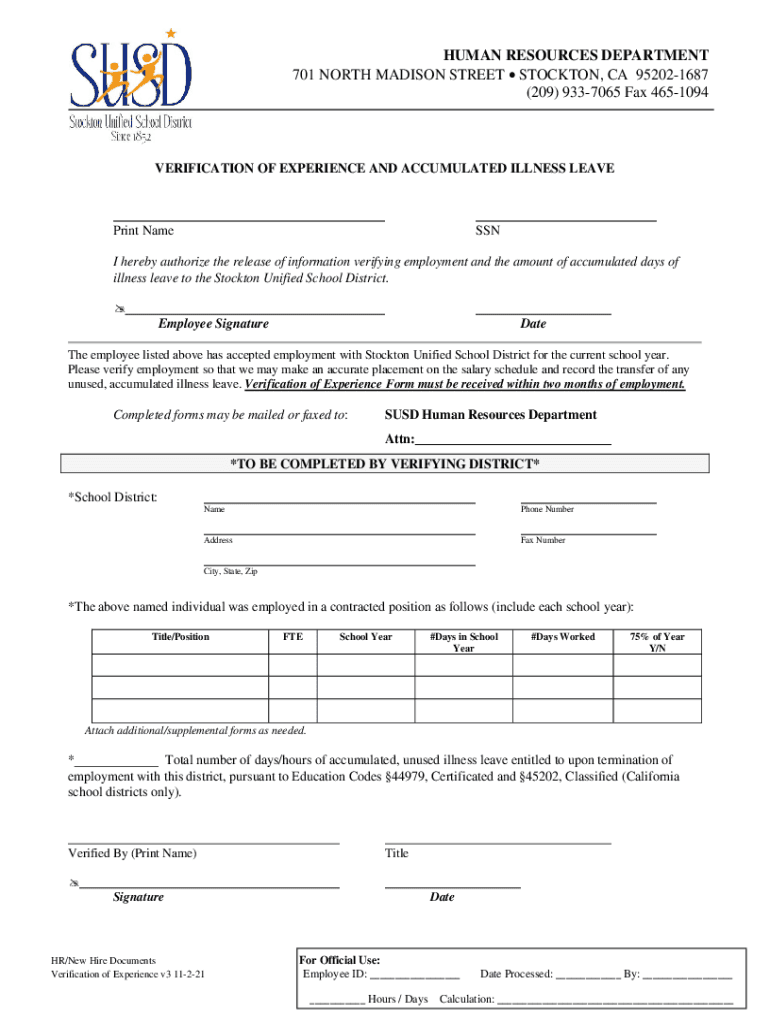 Fillable Online Verification of Experience Form v3 11-2-21.docx Fax ...