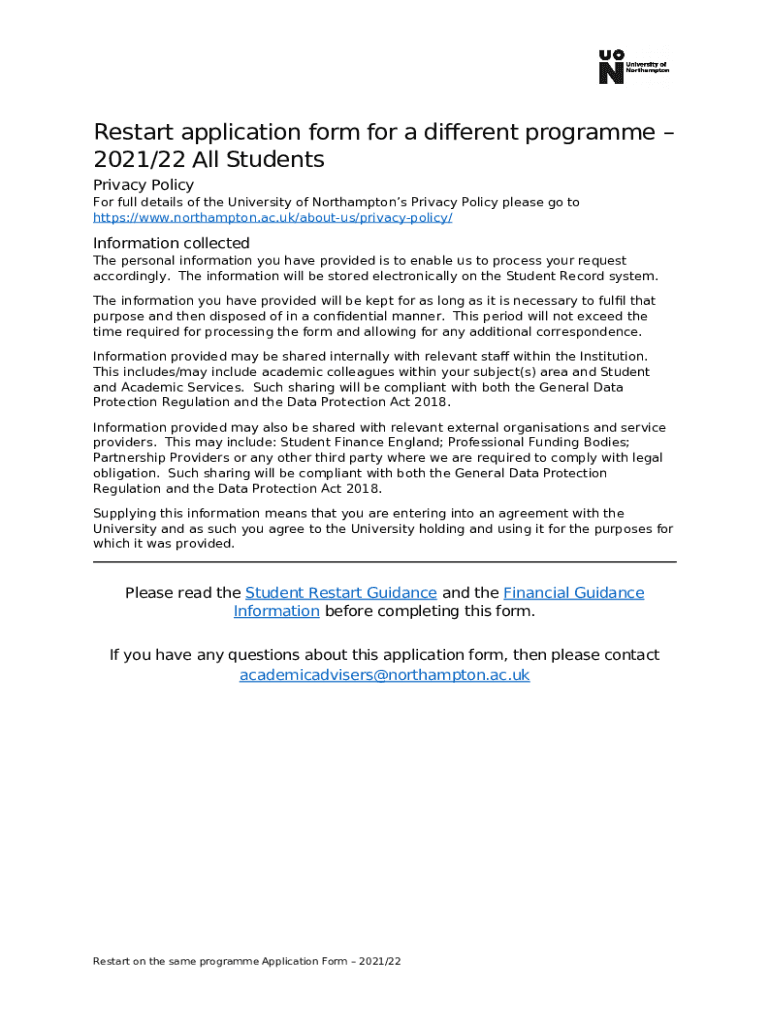 Restart application for the same programme2021/22 All Students Doc ...