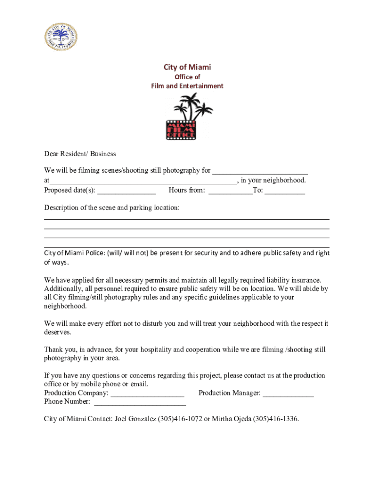 Fillable Online Notification Letter (City of Miami). Notification Letter (City of Miami) Fax ...