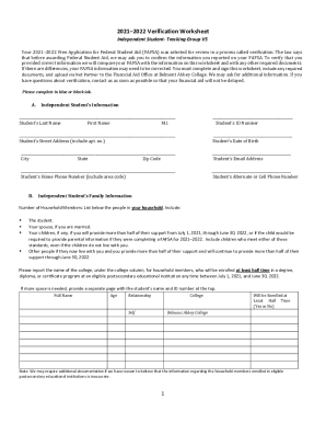 Fillable Online 2022-2023 Verification Worksheet Independent Student - Tracking Group V1/V5 Fax ...