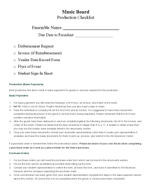 Fillable Online Music Board - Productions Checklist Fax Email Print ...