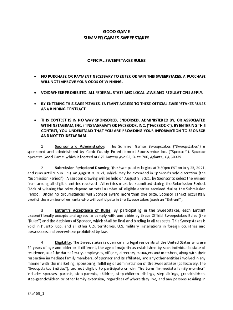 Fillable Online Summer Games Sweepstakes Official Rules - Good Game ...