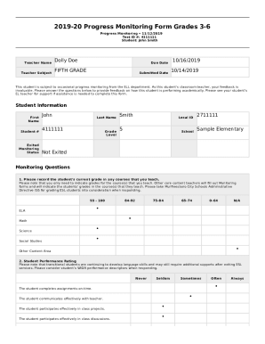 2019-20 Progress Monitoring Grades 3-6 Doc Template | pdfFiller