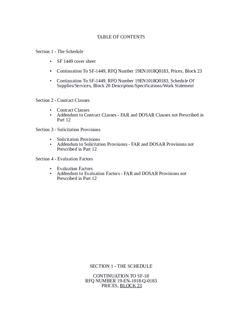 TABLE OF CONTENTS SECTION 1 - THE SCHEDULE Continuation To SF-1449, RFQ ...