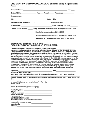 CWU GEAR UP STEMAPALOOZA SOAR3 Summer Camp Registration Doc Template ...