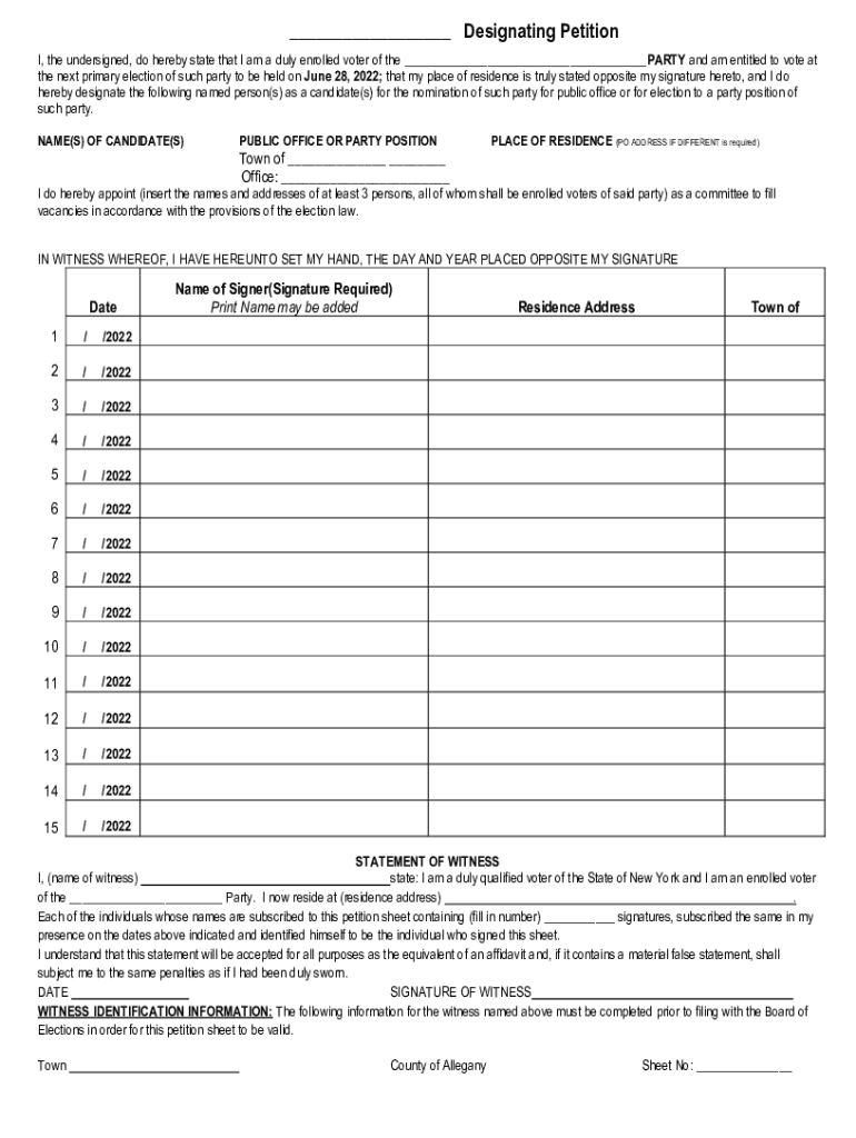 Fillable Online www.elections.ny.govNYSBOEdownloadVillage Designating ...