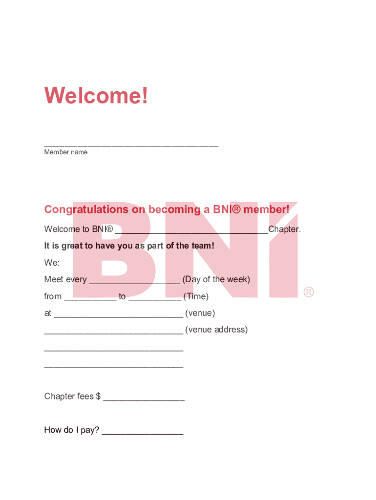 Fillable Online BNIs Advanced Member Success Program - BNI Fax Email ...