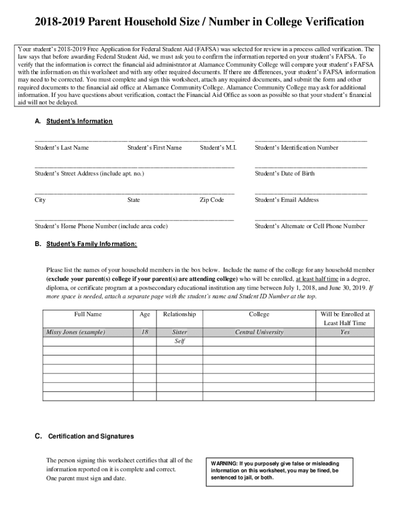 Fillable Online www.pdffiller.com520382410--20182019Get the free 20182019 Verification of ...
