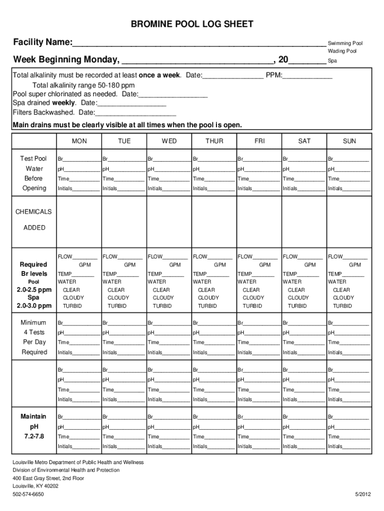 Fillable Online www.coursehero.comswimming-pool-log-sheetdocswimming ...
