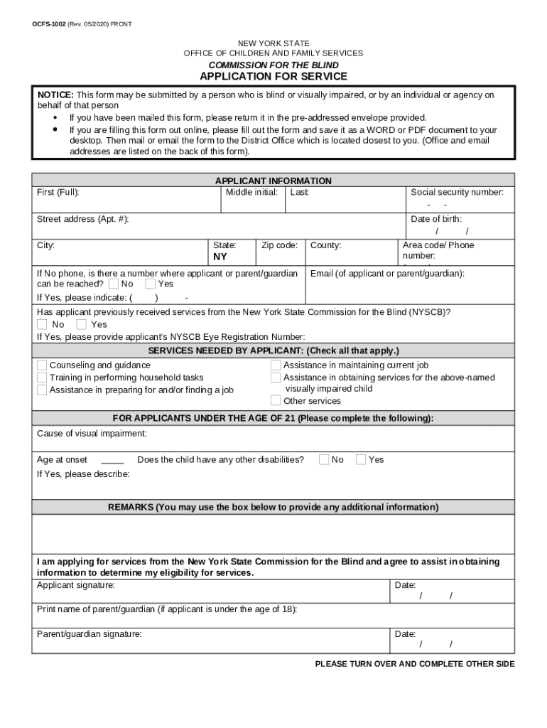 OCFS-1002 "Application for Service" - New York - TemplateRoller - ocfs ny Doc Template | pdfFiller