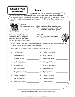 Fillable Online Subject and Verb Agreement WorksheetGrammar Worksheets ...