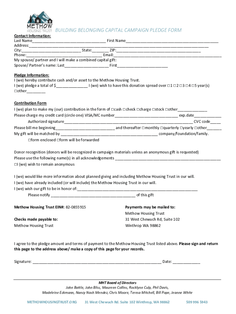 Fillable Online wildearth.orgpledgeCombined Capital Campaign & Annual ...