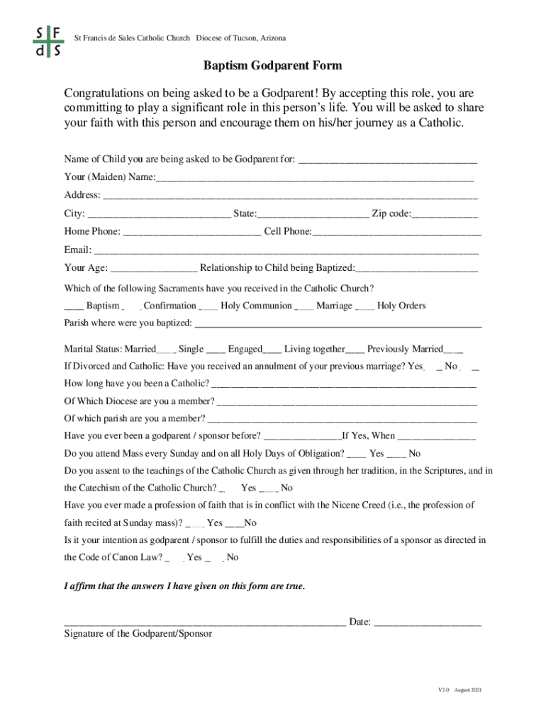 Fillable Online Diocese of Tucson, Arizona Baptism Request for Letter ...