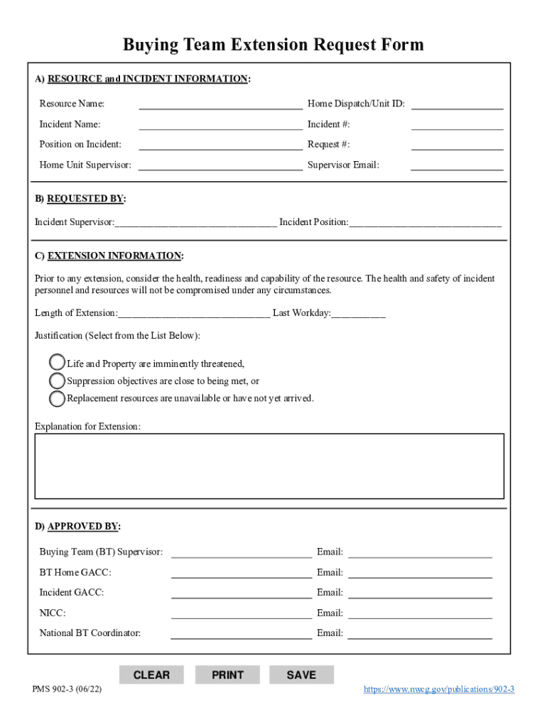 Fillable Online PMS 902-3 Buying Team Extension Request Form. PMS 902-3 ...
