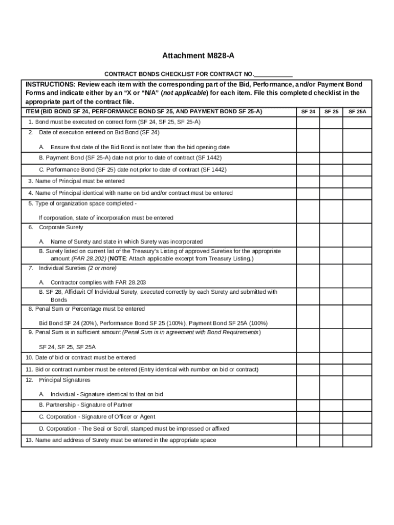 M828-A Contract Bonds Checklist Doc Template | pdfFiller