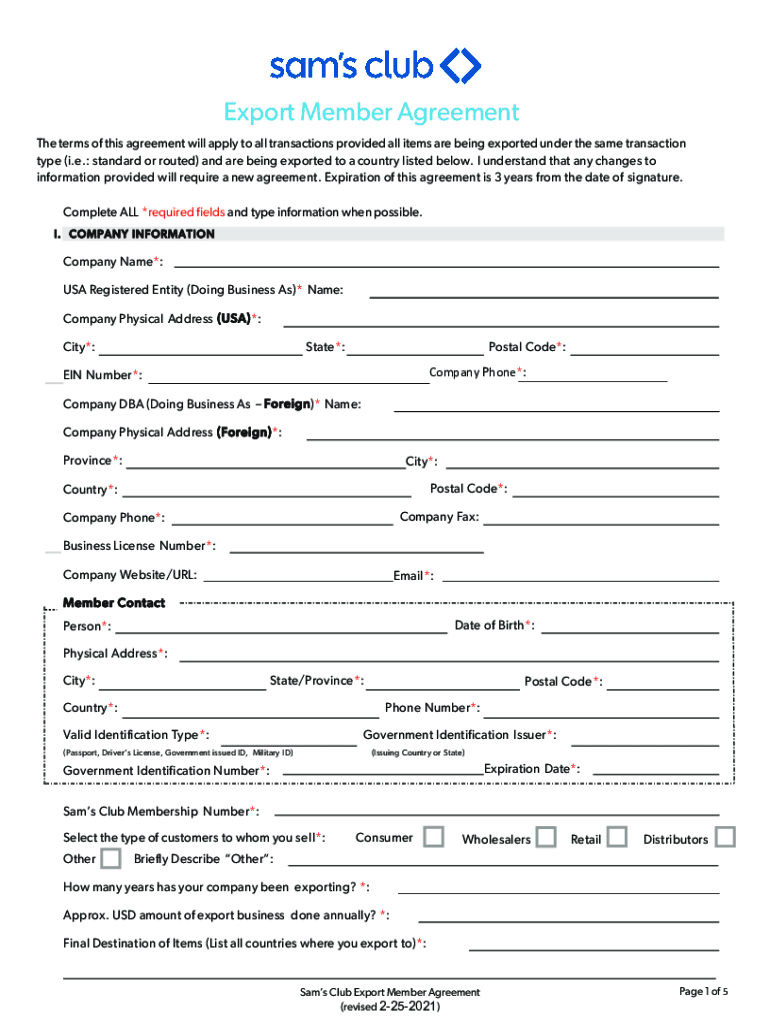 Fillable Online scene7.samsclub.comexport-member-agreementExport Member ...