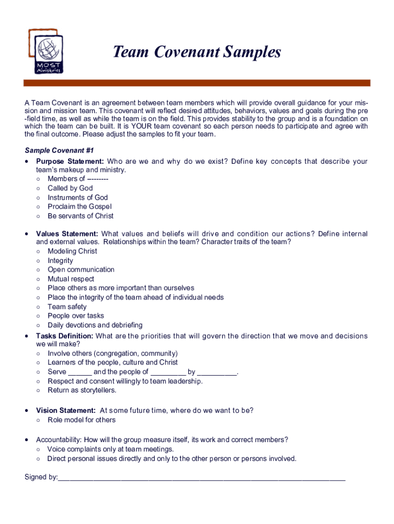 Fillable Online o b5z Team Covenant Samples - o.b5z.net Fax Email Print ...