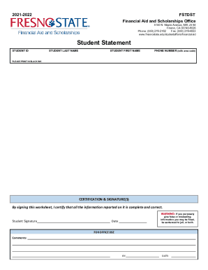 Fillable Online Financial Aid and Scholarships Office Student Statement ...