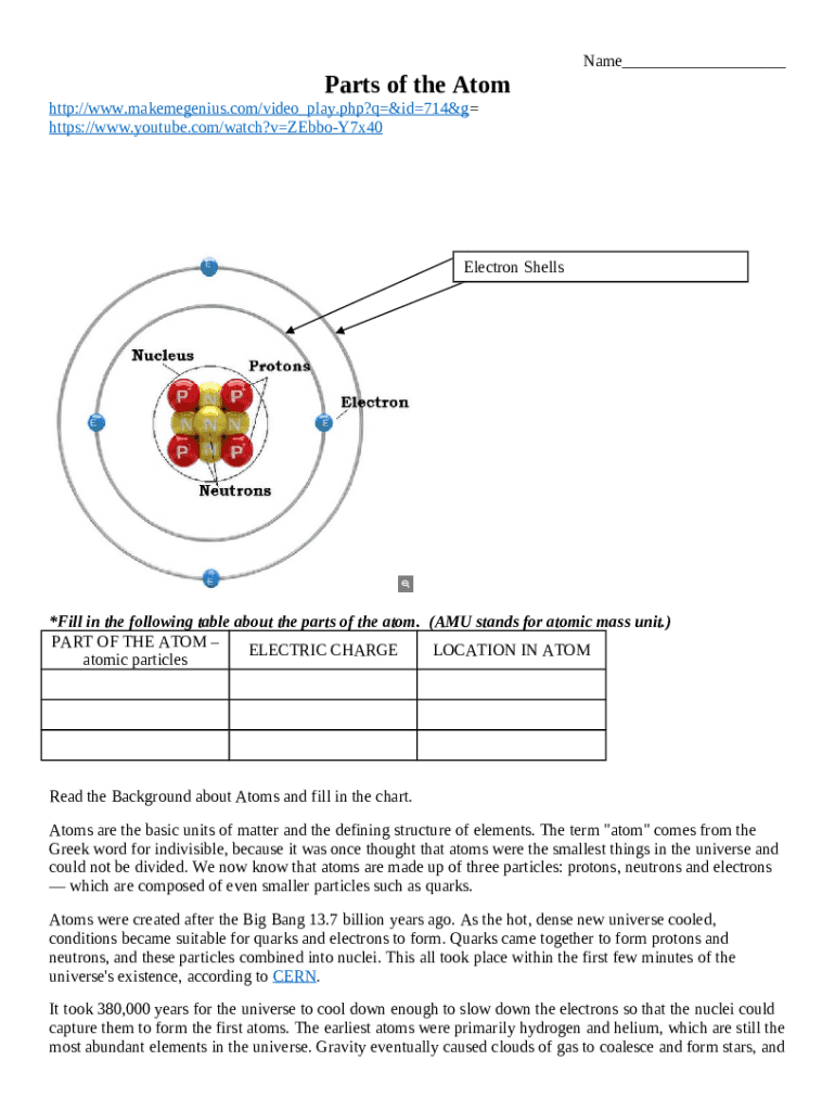 Atom Worksheet - Peoria Public Schools Doc Template | pdfFiller
