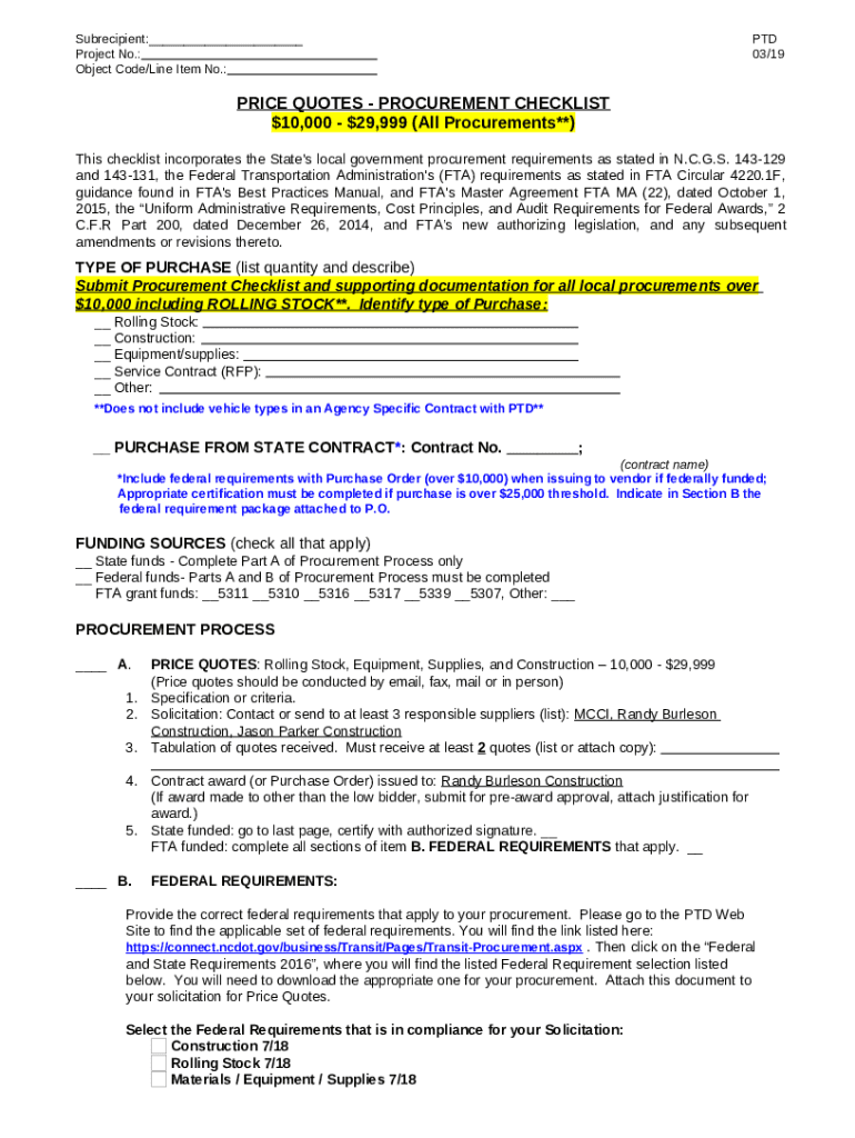 CHECKLIST-Price Quotes. Procurement Checklist Documents Doc Template ...